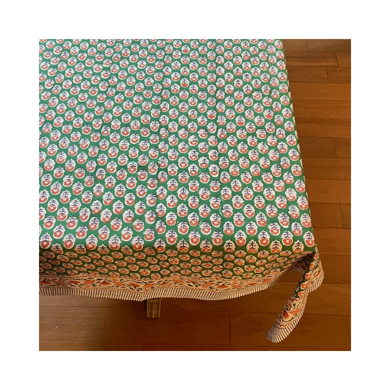 Nappe Ambre Block print , décor rectangulaire placé 100% coton.