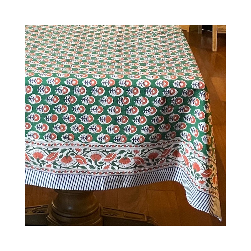 Nappe Ambre Block print , décor rectangulaire placé 100% coton.