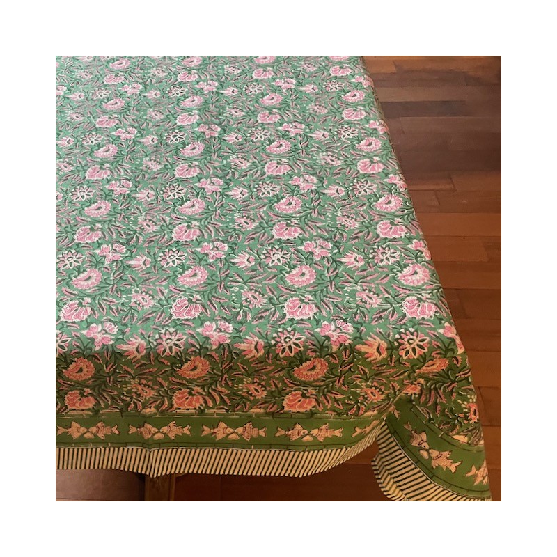 Nappe Anne Block print , décor rectangulaire placé 100% coton.