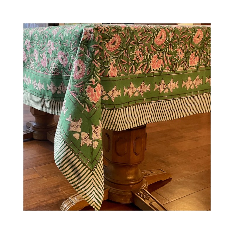 Nappe Anne Block print , décor rectangulaire placé 100% coton.