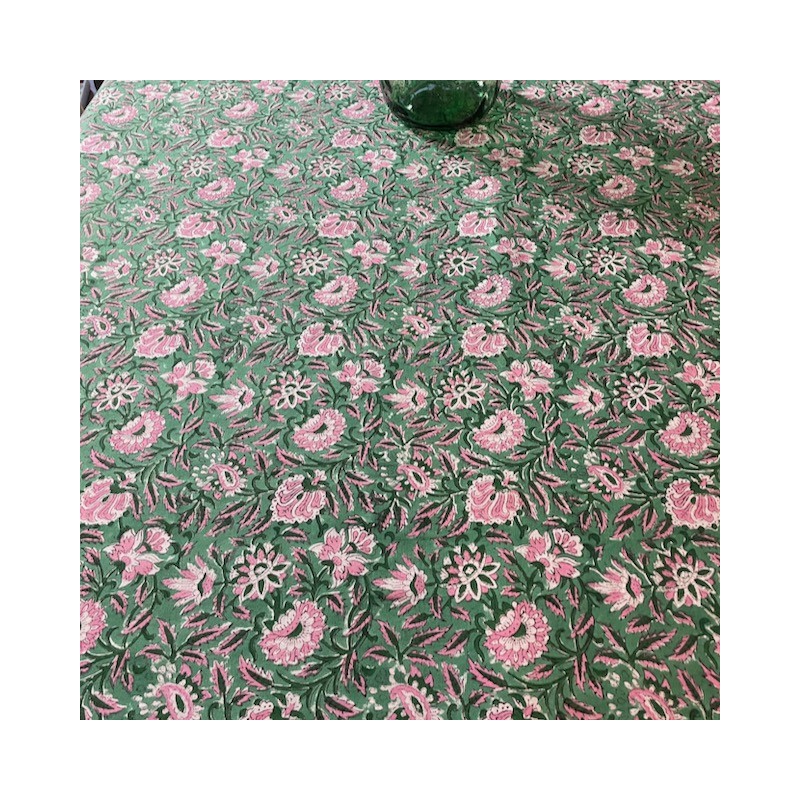 Nappe Anne Block print , décor rectangulaire placé 100% coton.